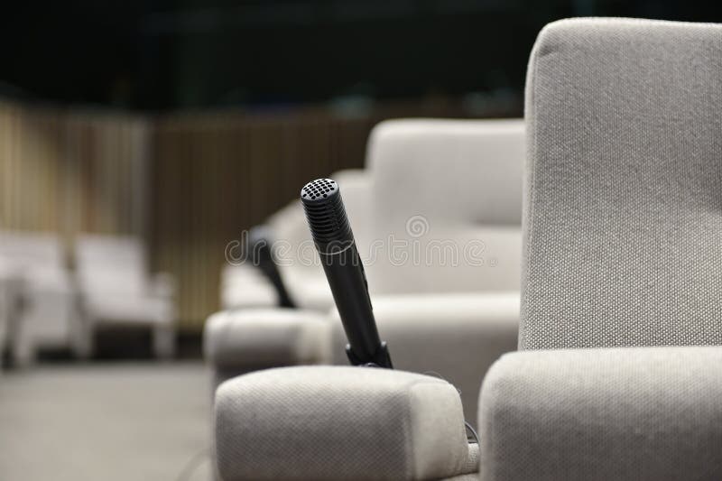 Press Microphone in a Conference Room Stock Image - Image of ...