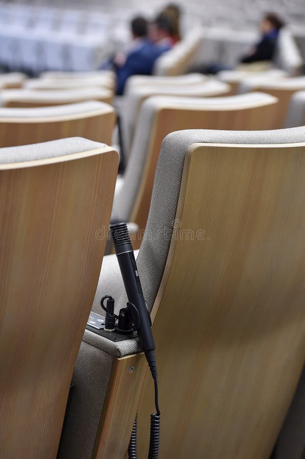 Press Microphone in a Conference Room Stock Photo - Image of electronic ...