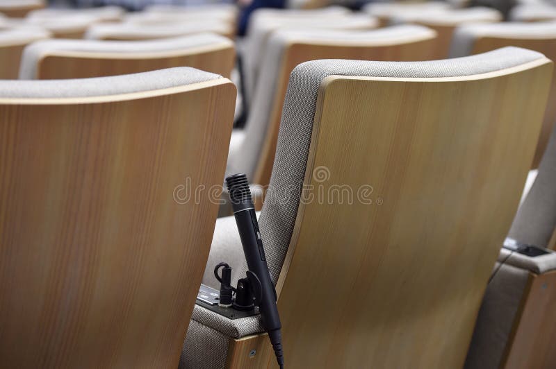 Press Microphone in a Conference Room Stock Photo - Image of ...
