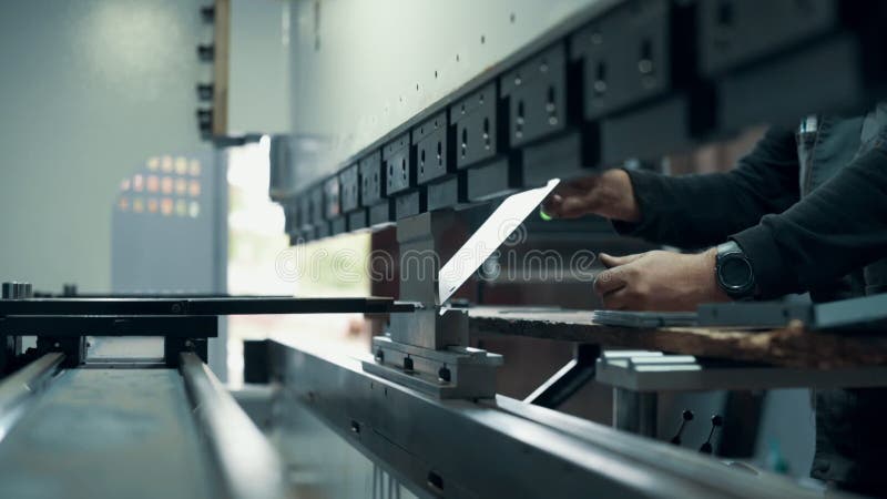 Press Operator Bending Sheet Metal. Stock Video - Video of factory ...