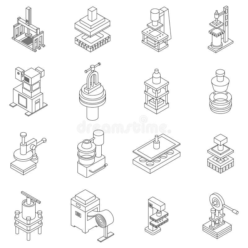 Press Form Machines Icons Set Vector Outline Stock Illustration ...