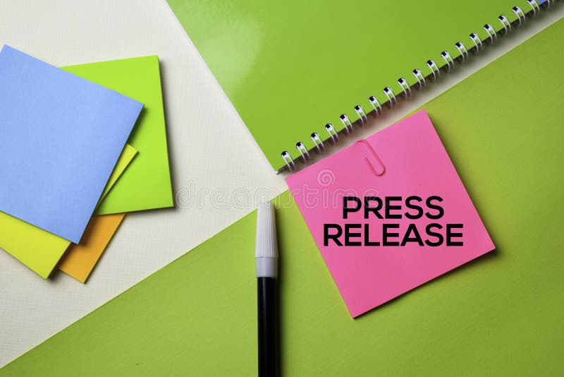 Press Release Text on Top View Office Desk Table of Business Workplace ...