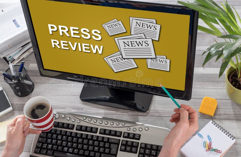Press Review Concept on a Computer Stock Image - Image of newspaper ...