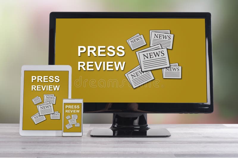 Press Review Concept on Different Devices Stock Image - Image of ...