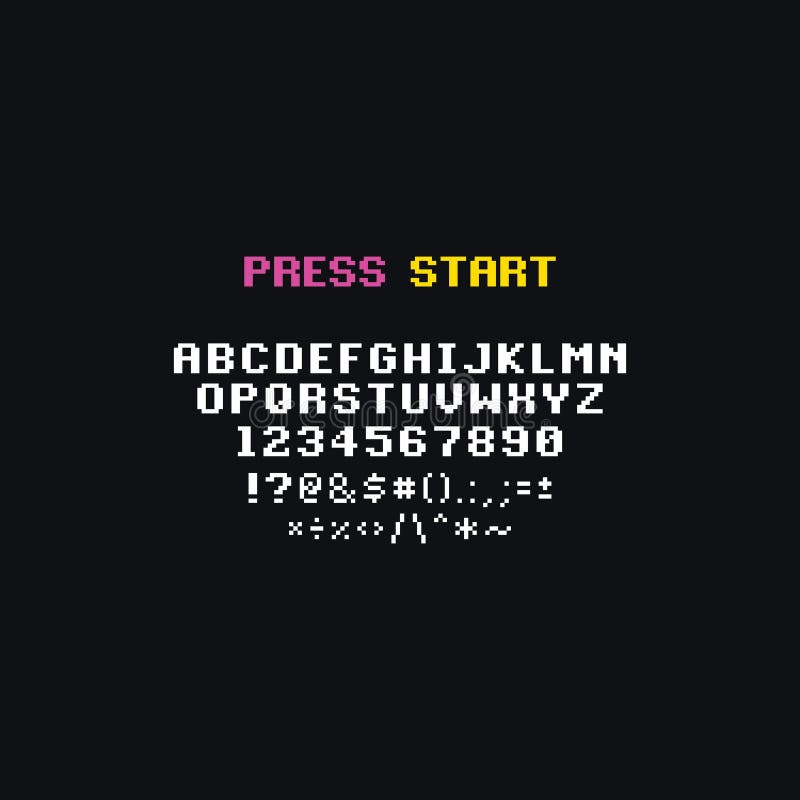 Pixel Game Font. Pixel Latin Alphabet Letters and Numbers Stock ...