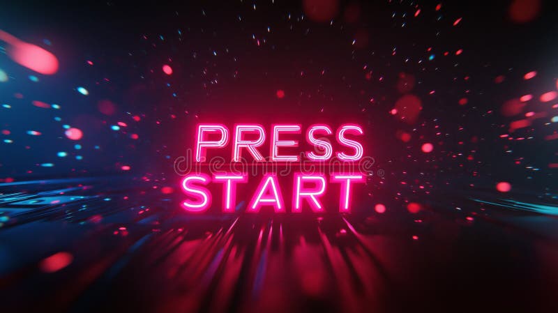 Press Start Neon Text with Glitch and Motion Blur Effects Background ...
