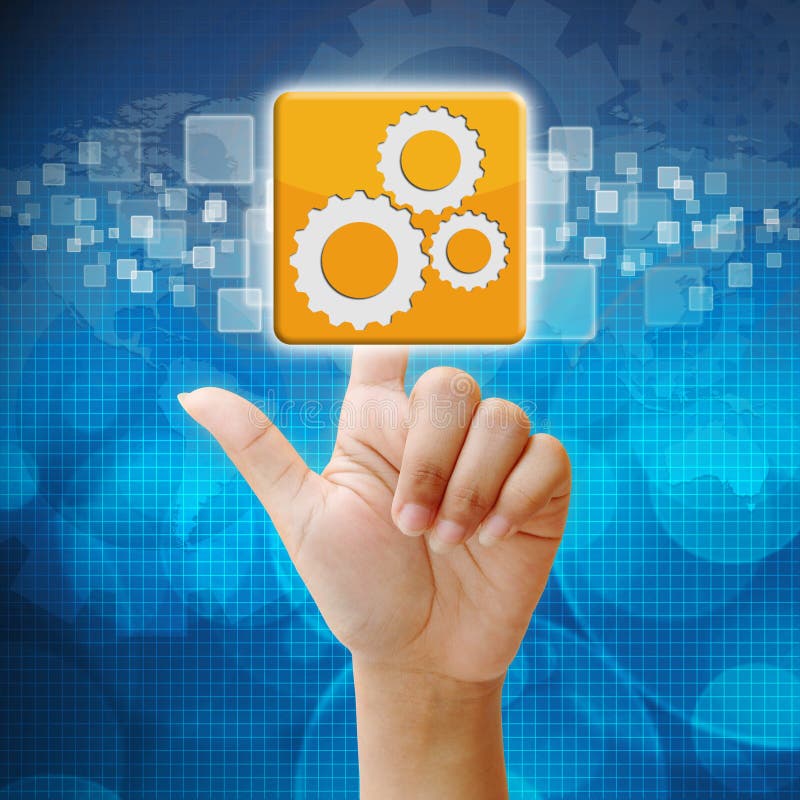 In Press Teamwork Icon on Blue Background Stock Illustration ...