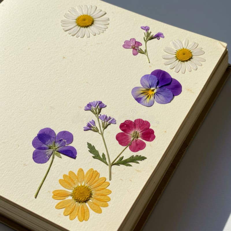 Pressed Flowers on Beige Notebook Page Stock Illustration ...