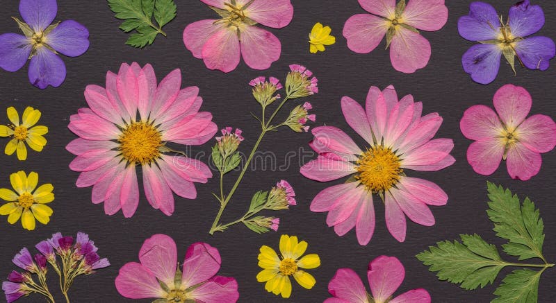 Pressed Flowers on Dark Background Stock Photo - Image of pressed ...