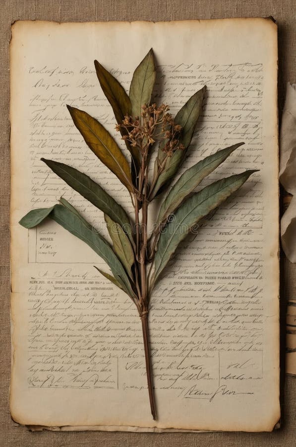 Dried Flowers on Antique Paper, Botanical Study, Vintage Document Stock ...