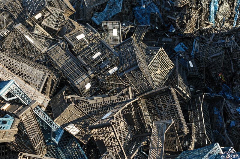 Pressed Plastic Crates Boxes Ready for Recycling. Stock Image - Image ...