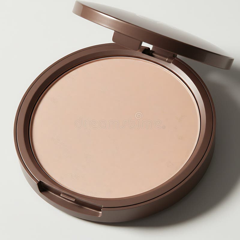 Pressed Powder Compact with Open Lid Displayed on Plain Background ...