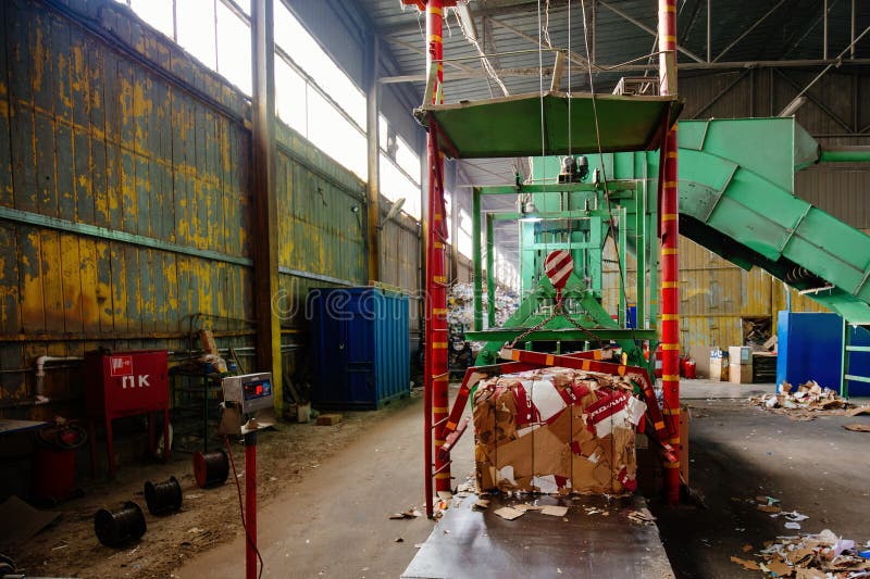 Pressing and Baling of Wastepaper in Recycling Factory Stock Photo ...