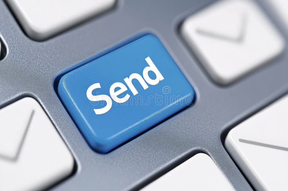 Pressing Blue Send Button on Modern Keyboard Stock Image - Image of ...