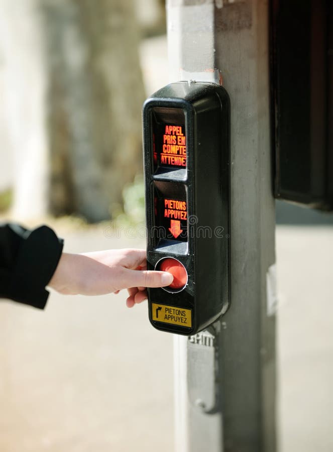 Pressing Button for Crossing the Street Stock Image - Image of daytime ...