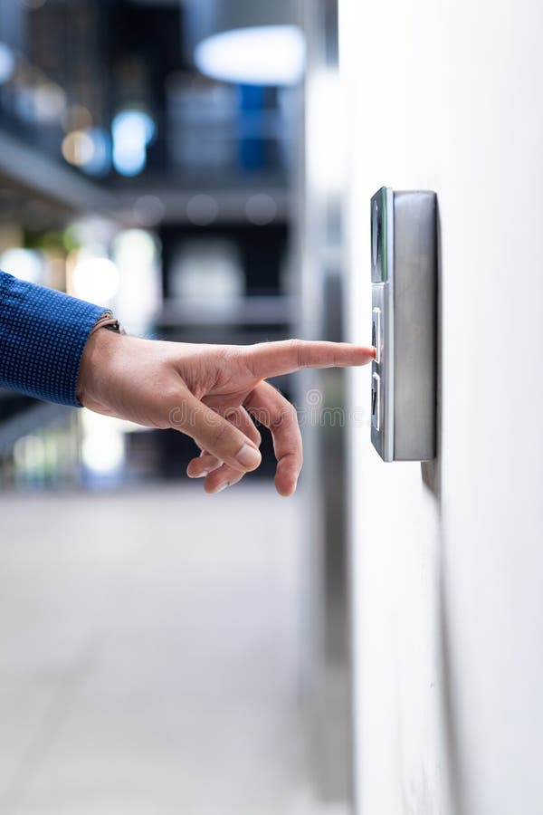 Pressing Button on Security Keypad, Person Entering Office Building ...