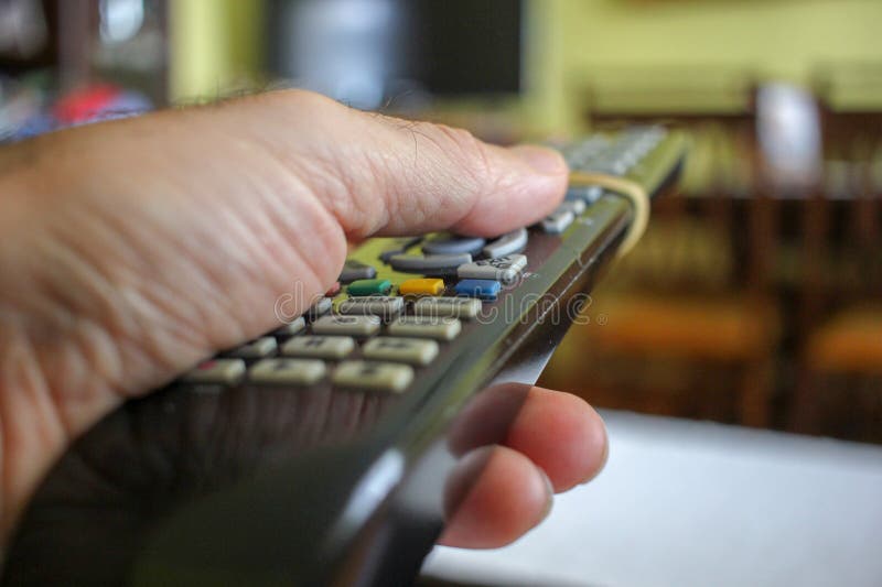 Pressing the Button on the Tv Remote Stock Image - Image of human ...