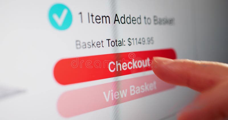 Pressing Checkout Button. Using Online Ecommerce Store Stock Photo ...