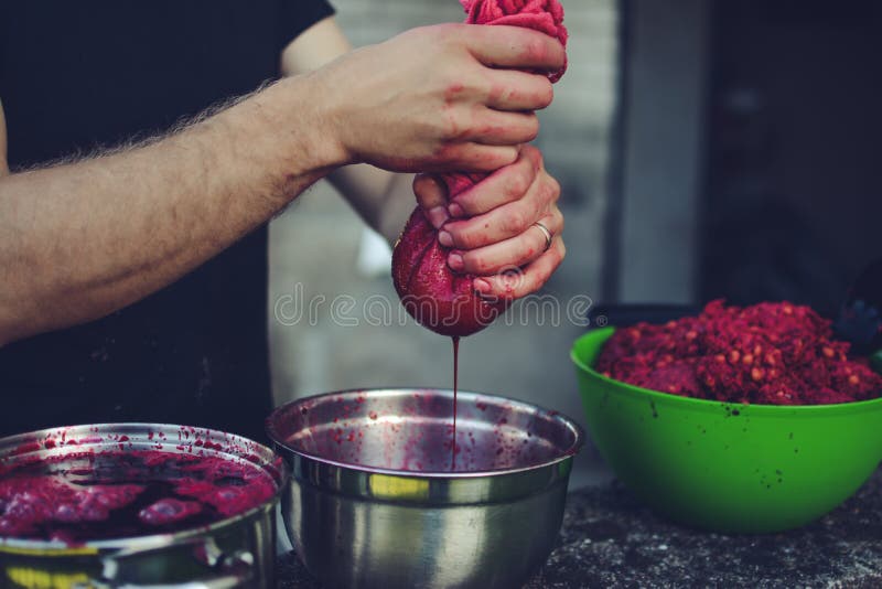Pressing Cherries for Red Sweet Vine Stock Photo - Image of production ...