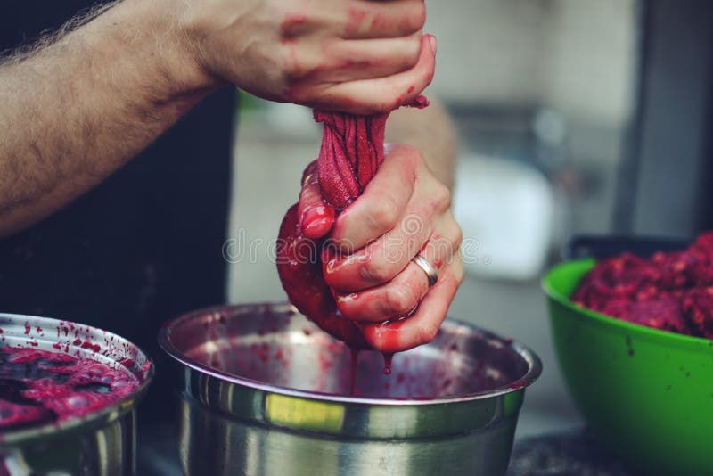 Pressing Cherries for Red Sweet Vine Stock Image - Image of alcohol ...