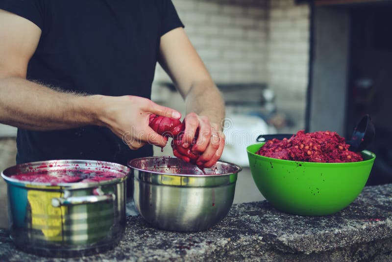 Pressing Cherries for Red Sweet Vine Stock Photo - Image of farm, juice ...