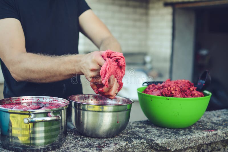 Pressing Cherries for Red Sweet Vine Stock Image - Image of organic ...