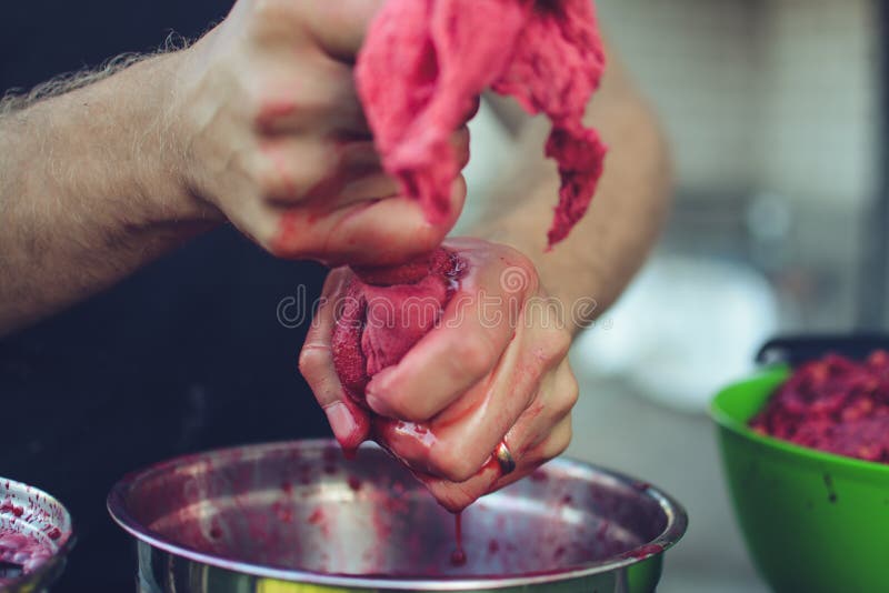 Pressing Cherries for Red Sweet Vine Stock Photo - Image of delicious ...