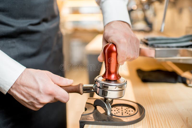Pressing a Coffee into the Handle Stock Image - Image of maker, cafe ...