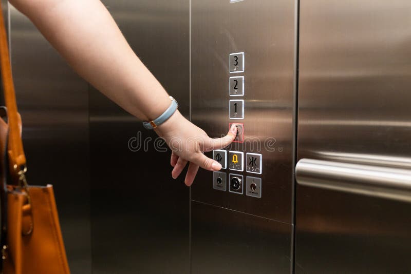 Pressing Elevator Button, Person with Handbag Using Elevator in Office ...