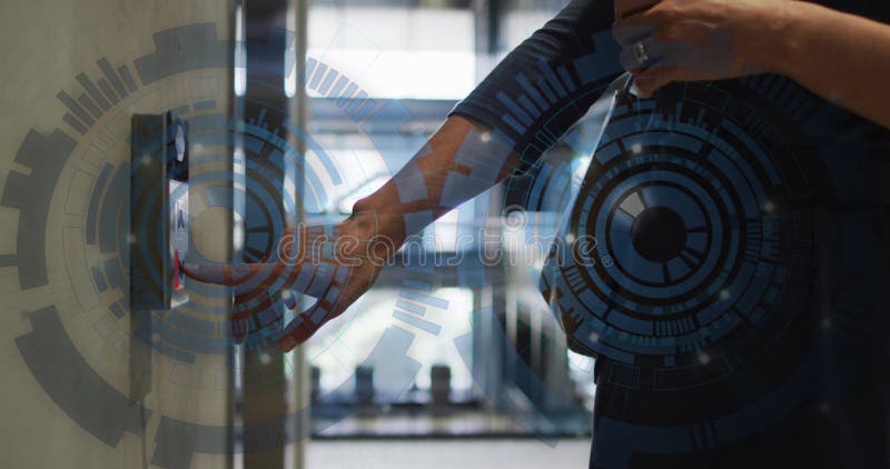Pressing Elevator Button, Person Interacting with Futuristic Digital ...