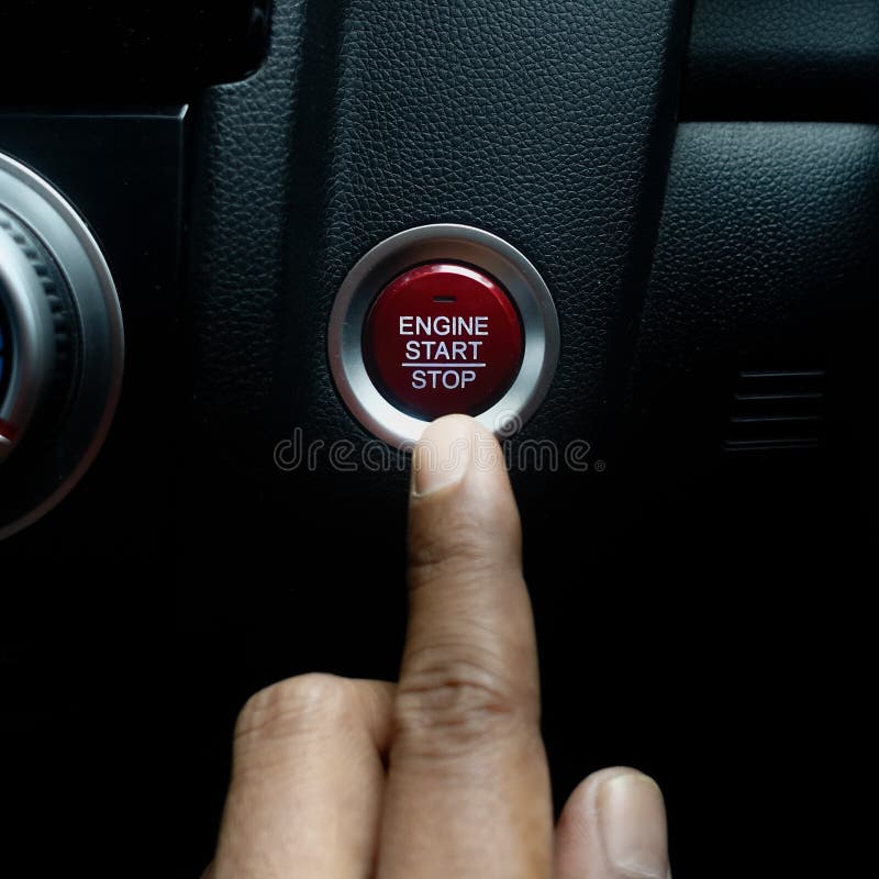 Pressing Engine Start Stop Button on the Car. Stock Image - Image of ...
