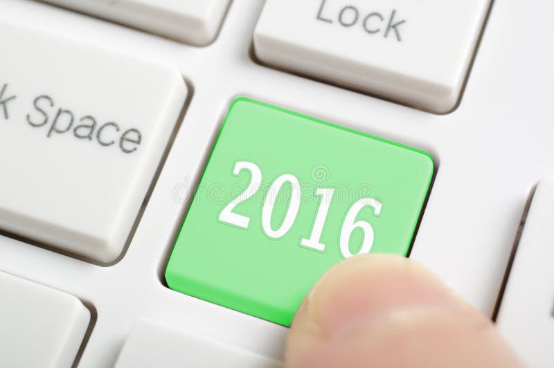 Pressing 2016 Key on Keyboard Stock Photo - Image of device ...
