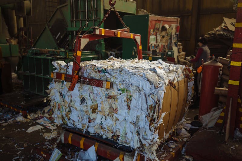Pressing and Packing of Wastepaper in Recycling Factory Stock Image ...