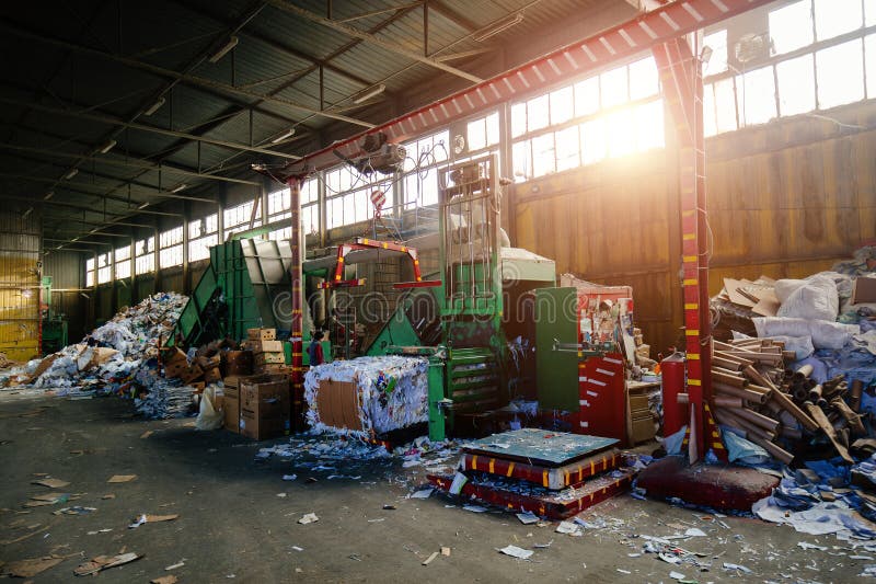 Pressing and Packing of Wastepaper in Recycling Factory Stock Image ...