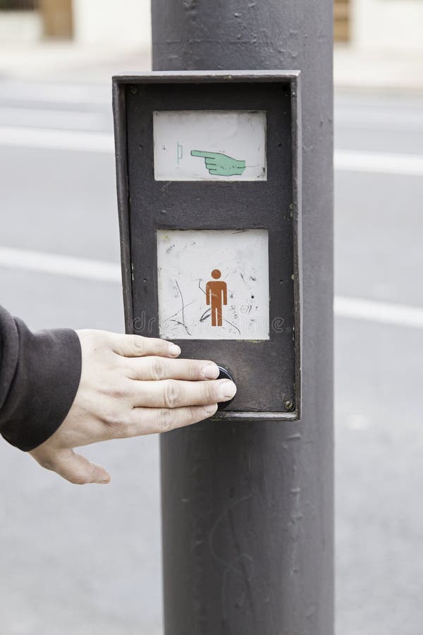 Pressing Pedestrian Traffic Lights Stock Image - Image of crosswalk ...