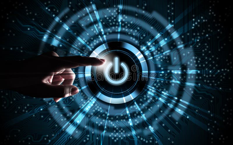 Hand pressing power button stock photo. Image of circles - 18585156