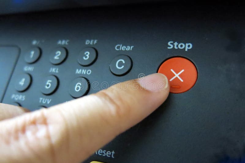 Pressing a red stop button stock photo. Image of press - 123034204