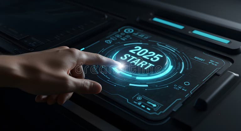 Start Button Press Year 2025 Futuristic Technology Interface Digital ...