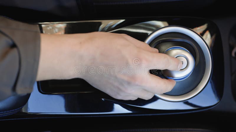 Pressing Switch Button on Automobile Console. Man Driver Using Parking ...