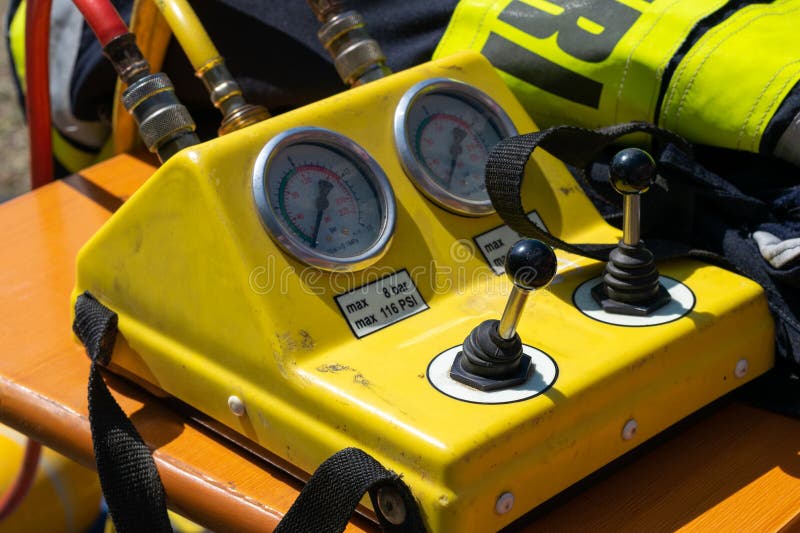 Pressure Calibration Control Panel Used by Firefighters Stock Photo ...