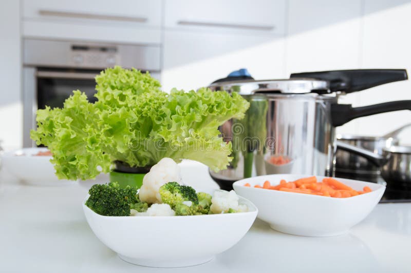 Pressure Cooker and Vegetables Stock Photo - Image of steamed, dinner ...
