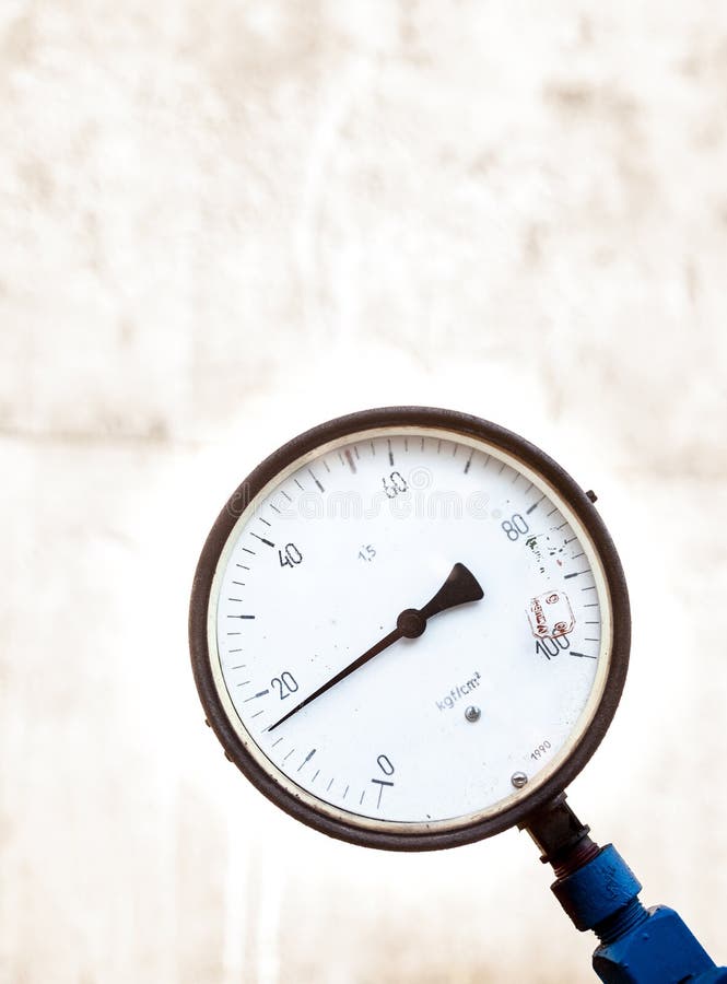 Pressure Gauge on the Blue Pipe Stock Photo - Image of panel ...
