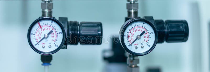Pressure Gauge on a Gas Regulator in a Laboratory Analytical Equipment ...