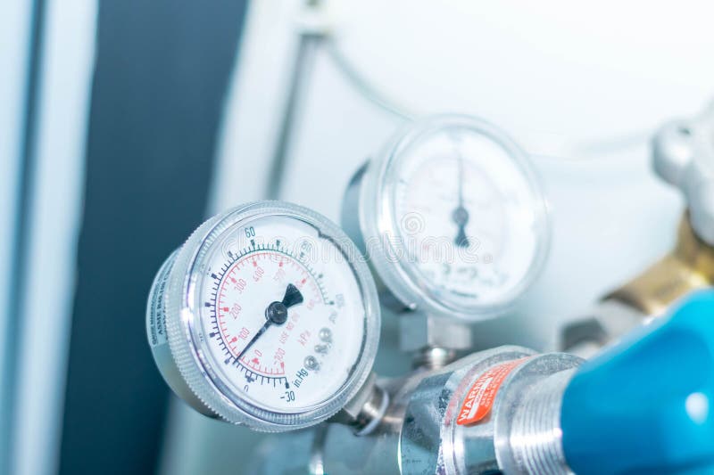 Pressure Gauge on a Gas Regulator in a Laboratory Analytical Equipment ...