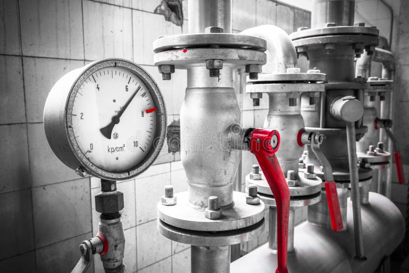 Pressure Gauge is an Industrial Pipe, Valves, Detail Stock Image ...