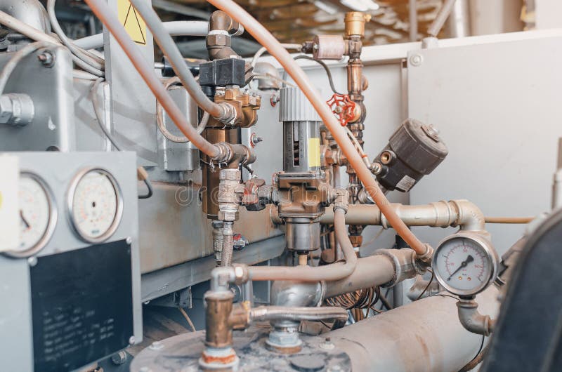 Pressure Gauges and Hoses on the Back of Industrial Equipment ...