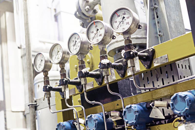 Pressure Gauges Stand in a Row. Stock Image - Image of mechanical ...