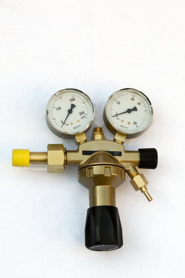 Valves of Nitrogen, Helium, Oxygen Tank and Gas Pressure Meter with ...