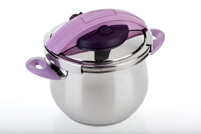 Pressure Pan with Purple Handles Stock Image - Image of designed ...