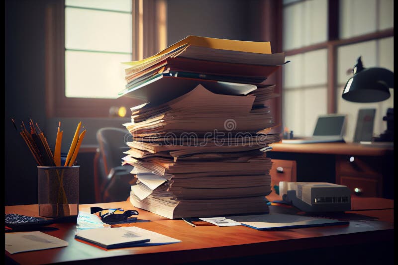 Pressure of Paperwork. Giant Stack of Paper Documents Stock ...